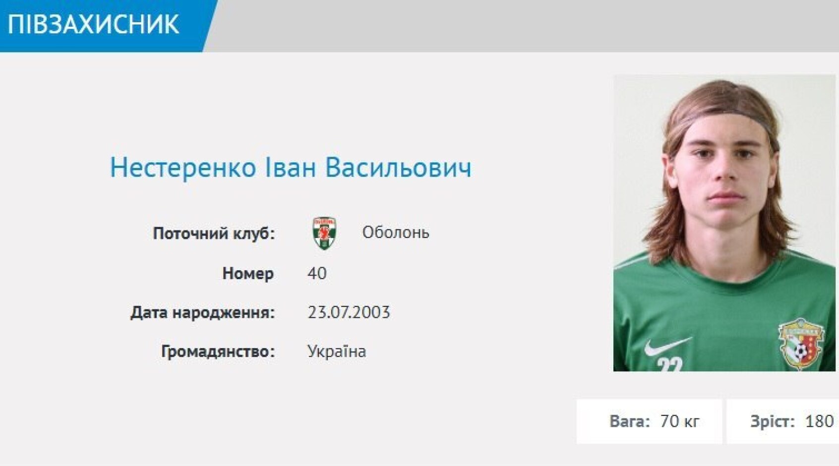 "Оболонь" заявила Івана Нестеренка на новий сезон УПЛ